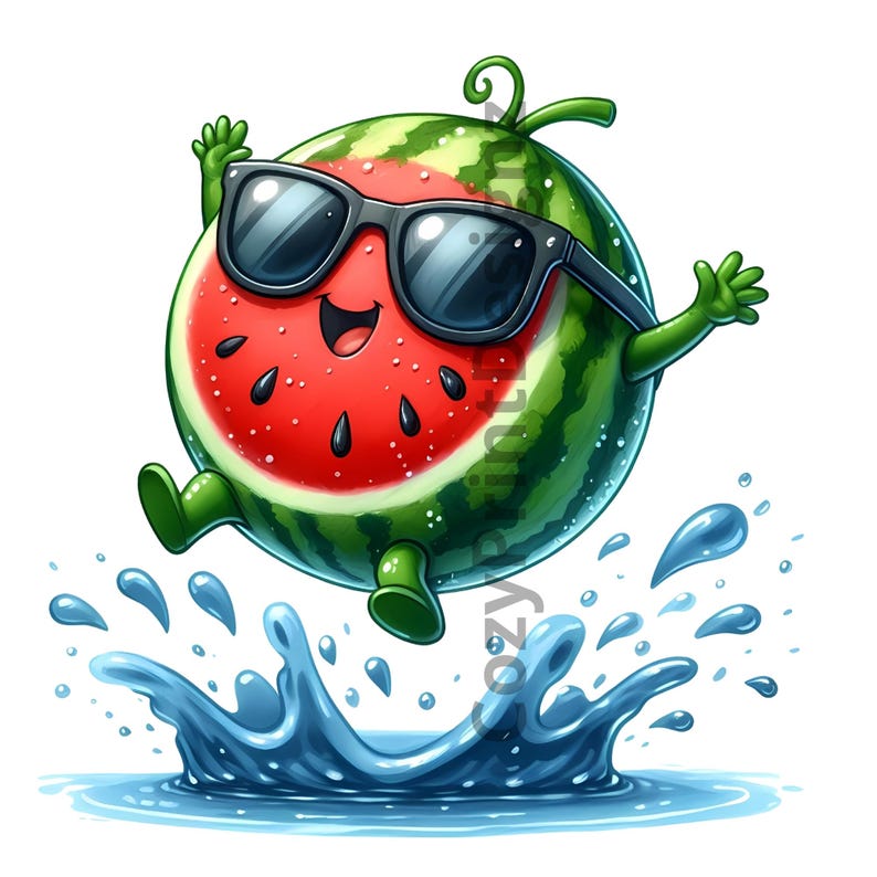 Funny Summer Watermelon Clipart Bundle, 25 Fruit Graphics, Watermelon ...