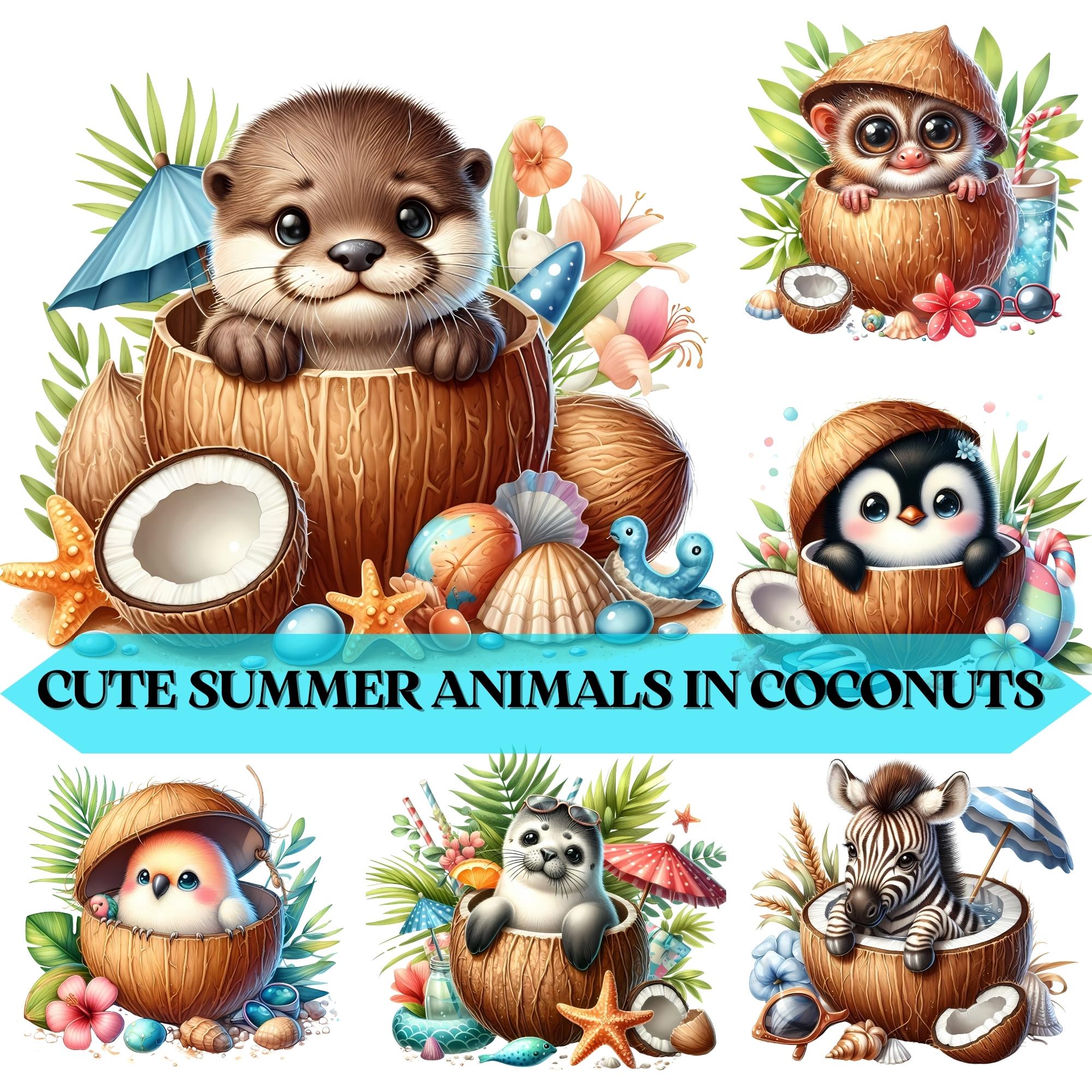 Cute Summer Animals Clipart Bundle, 40 Animal Graphics, Coconut Png ...