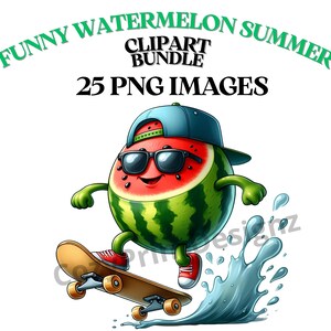 Funny Summer Watermelon Clipart Bundle, 25 Fruit Graphics, Watermelon ...