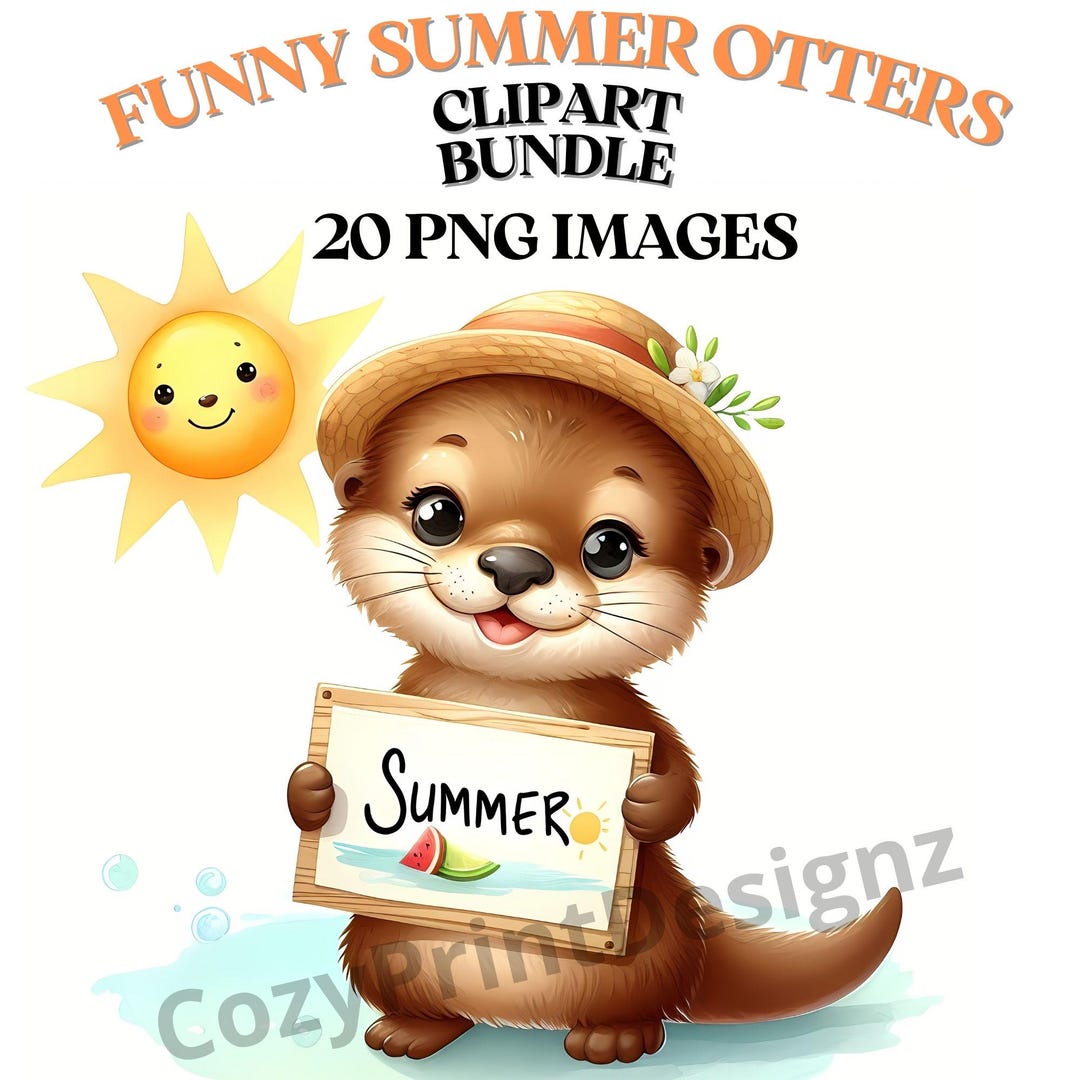 Funny Summer Otter Clipart Bundle, 20 Animal Graphics, Otter Png, Cute ...