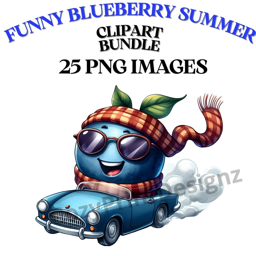 Funny Summer Blueberry Clipart Bundle, 25 Fruit Graphics, Blueberry Png ...