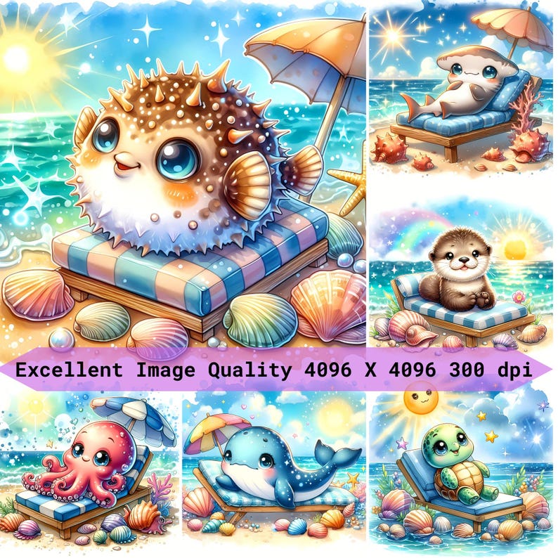 Summer Sea Animals Clipart Bundle, 20 Summer Graphics, Beach Png, Cute ...