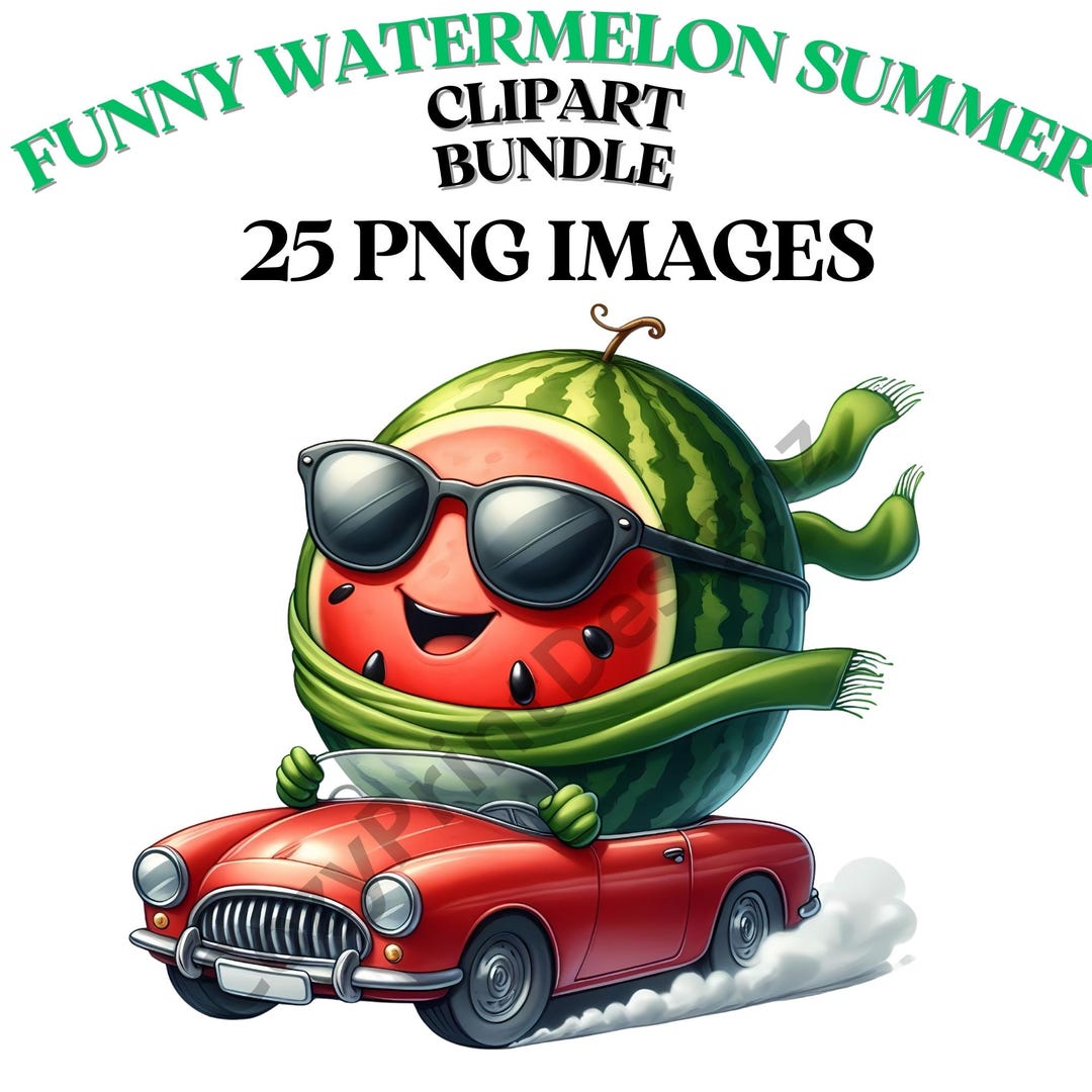 Funny Summer Watermelon Clipart Bundle, 25 Fruit Graphics, Watermelon ...