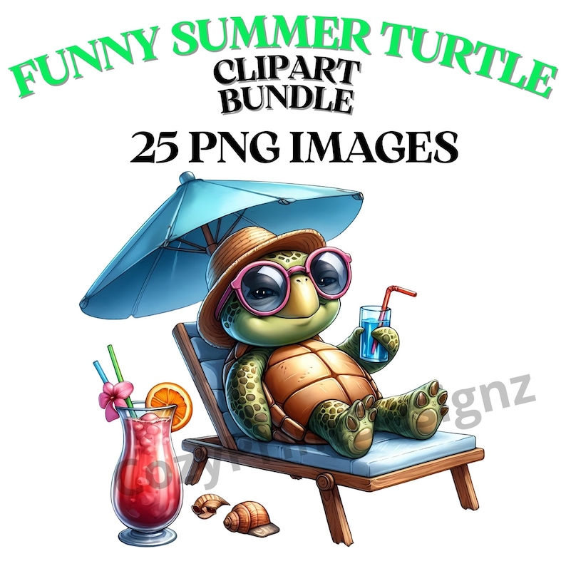 Funny Summer Turtle Clipart Bundle, 25 Animal Graphics, Sea Turtle Png ...