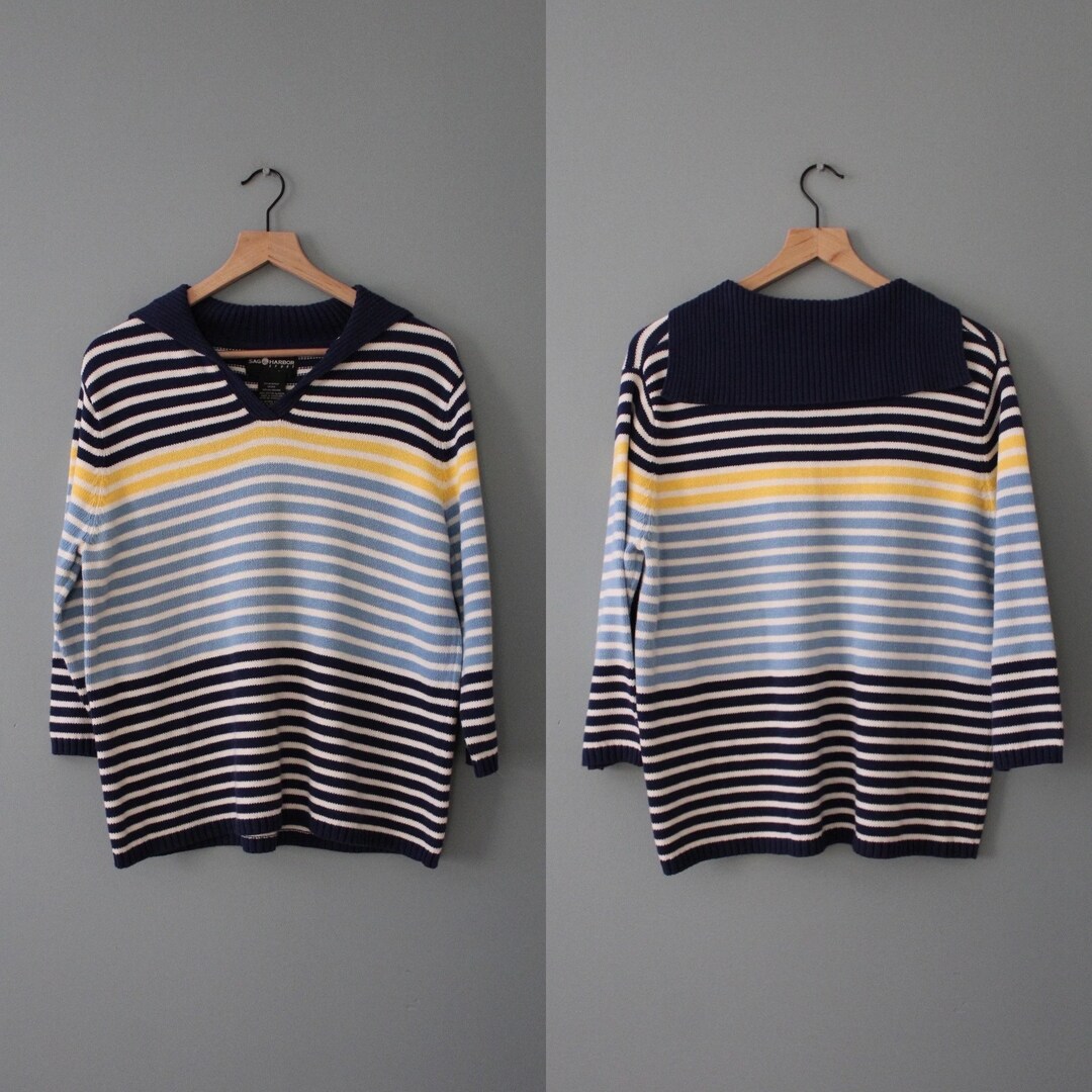 SAILOR Collar Sweater | Striped Slouchy Sweater | Nautical Striped ...