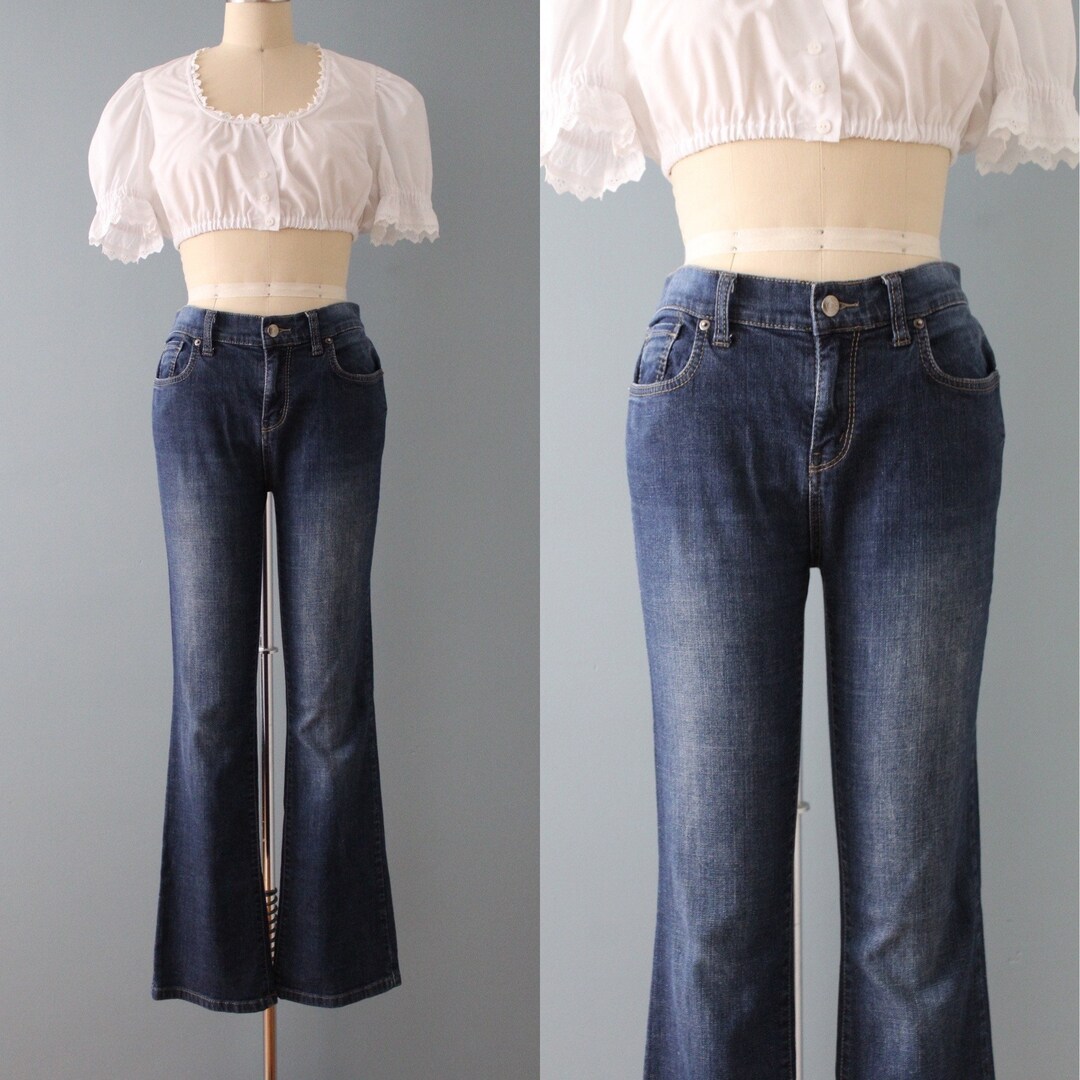 BCBG Paris Jeans | 90s Flared Skinny Jeans | Vintage Flared Dark Blue ...