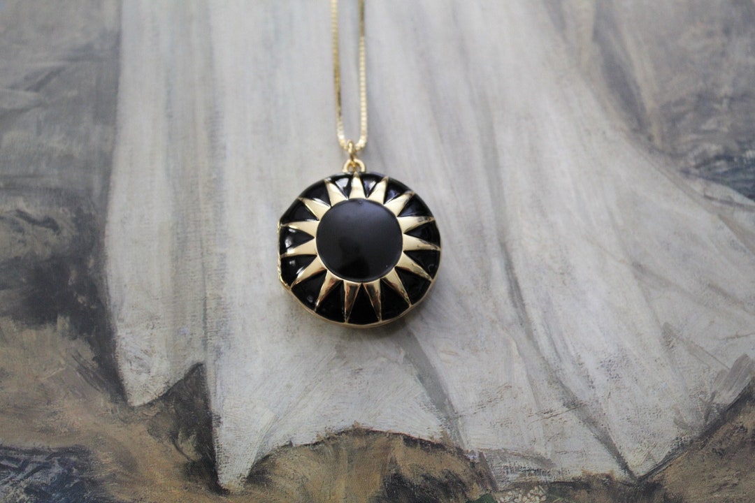 BLACK Locket Necklace | Golden Star Large Locket Necklace | Perfume ...
