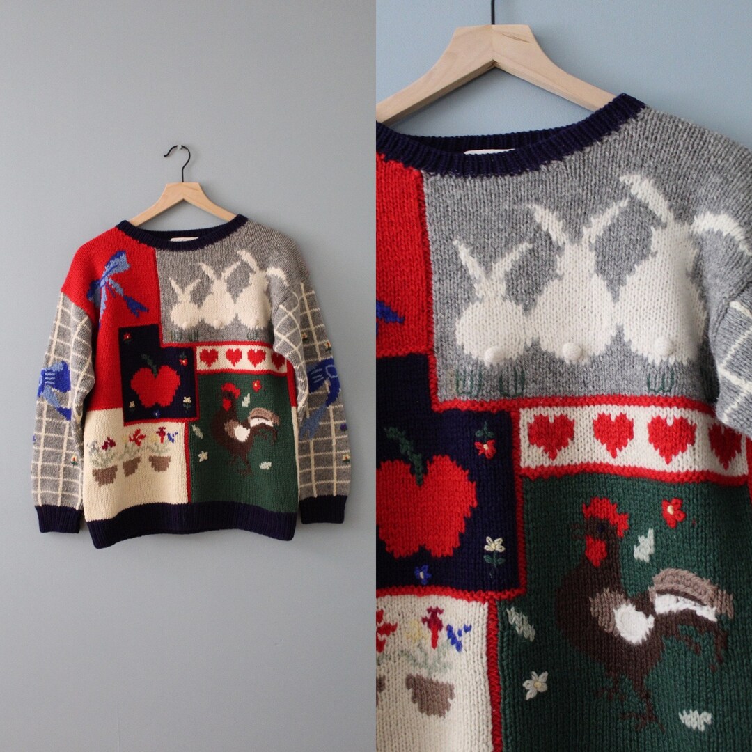 EASTER Bunnies Sweater Lord & Taylor Wool Sweater Cottagecore Bunnies ...