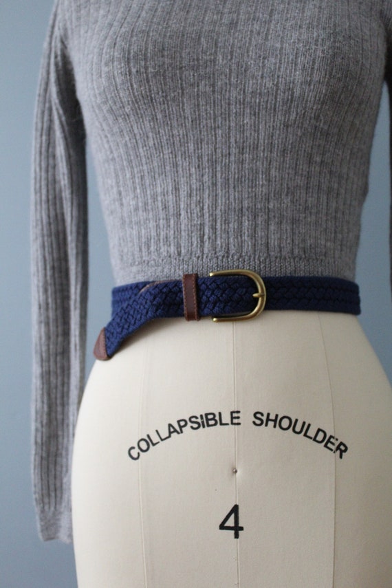 blue cotton braided belt | 90s soft braided umber lea… - Gem