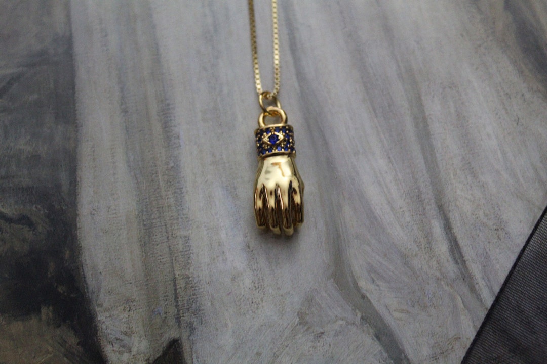 HAND Choker Necklace | Georgian Antique 14K Gold Plated Tiny Hand ...