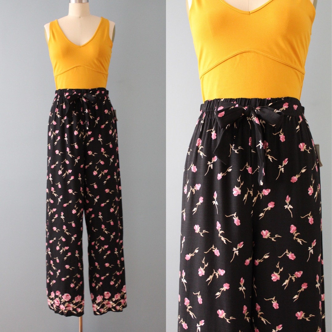 ROSE Buds Bow Pants Tie Front Bow High Waisted Pants Pink - Etsy