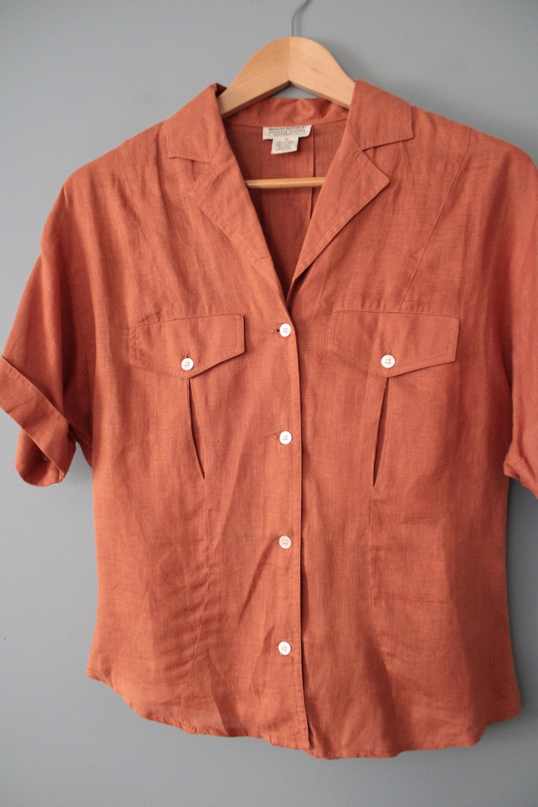 Clay Orange Linen Blouse | Banana Republic Linen Cropped Blouse - Etsy