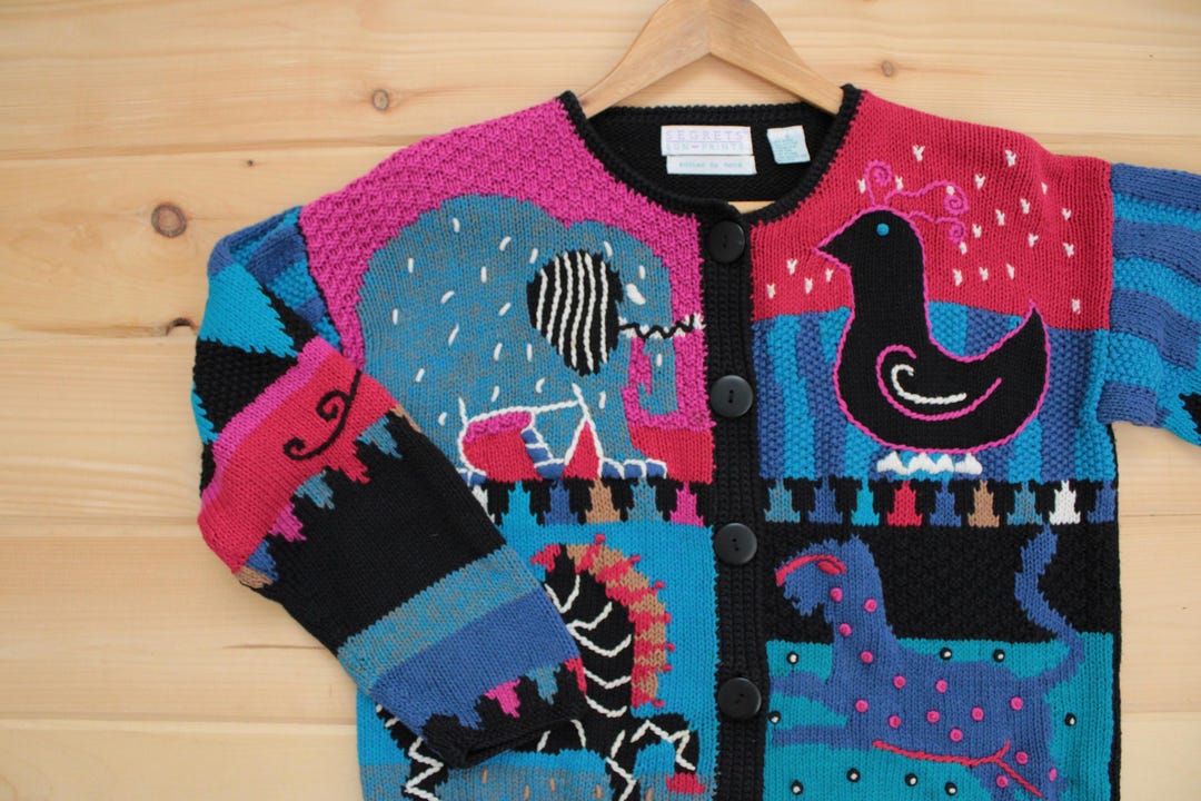 ARTIST Animals Cardigan | World Animals Hand Knitted Cardigan | 1990s ...