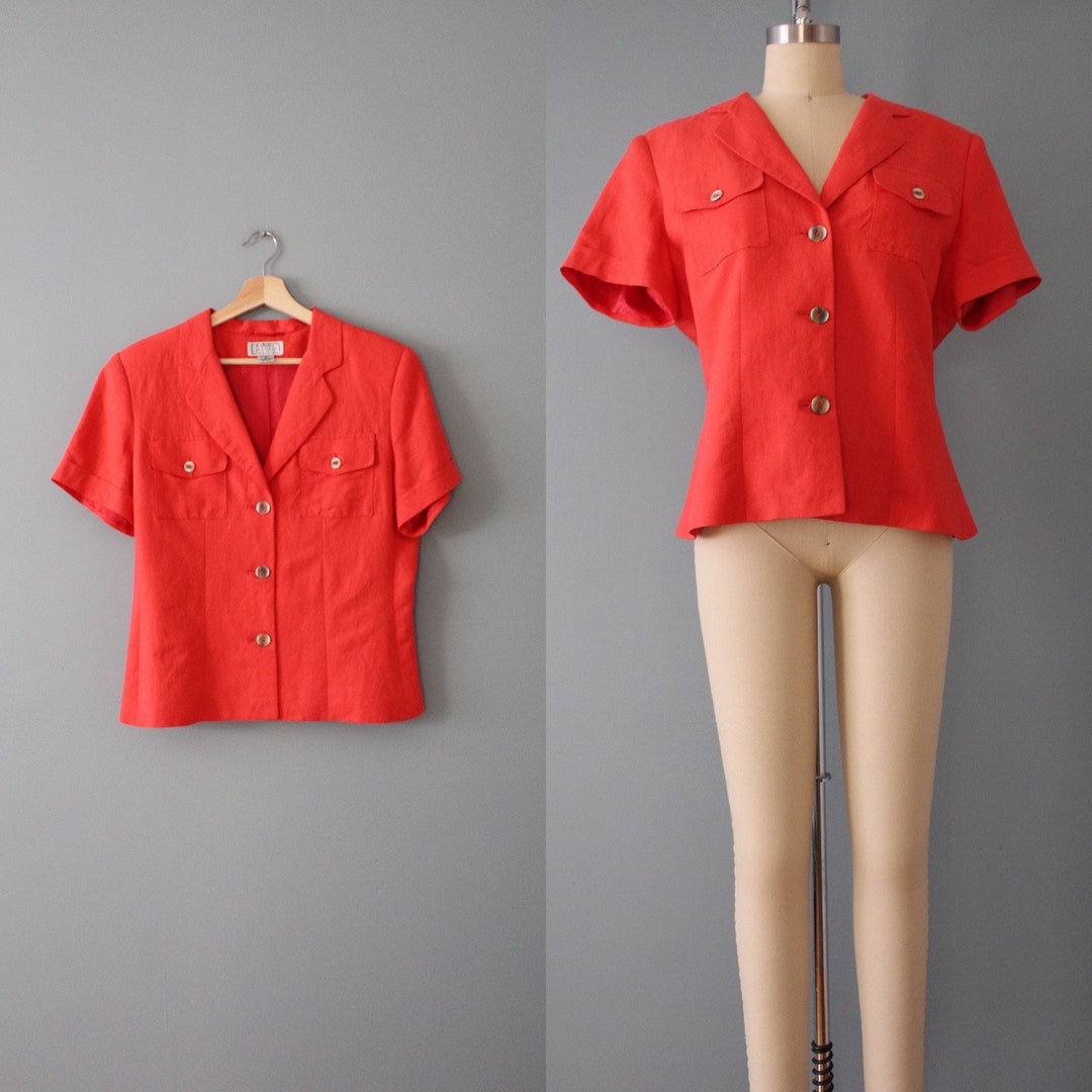 TANGERINE Orange Linen Jacket | Soft Linen Blouse Jacket | Button Down ...