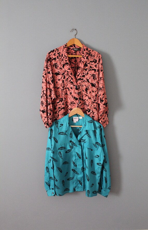 TWO printed blouses | peonies and feather blouses | c… - Gem