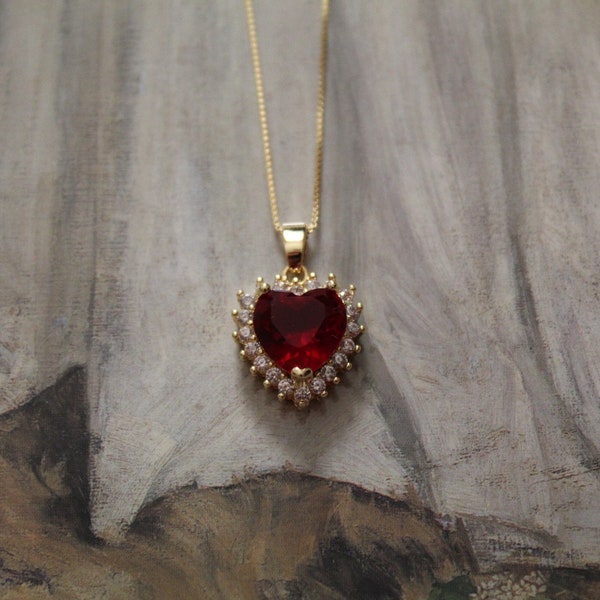 Rhinestone Red Heart Necklace - Etsy