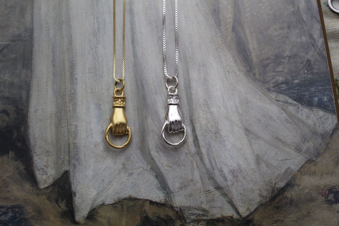 Victorian Hand Charm Necklace | Antique 925 Sterling Silver Hand ...