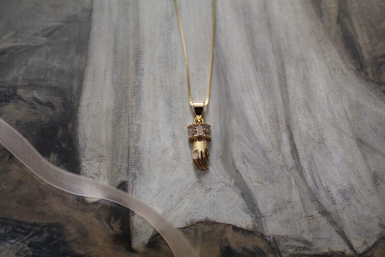 Victorian Hand Charm Necklace | 14K Gold Plated Rhinestone Hand ...