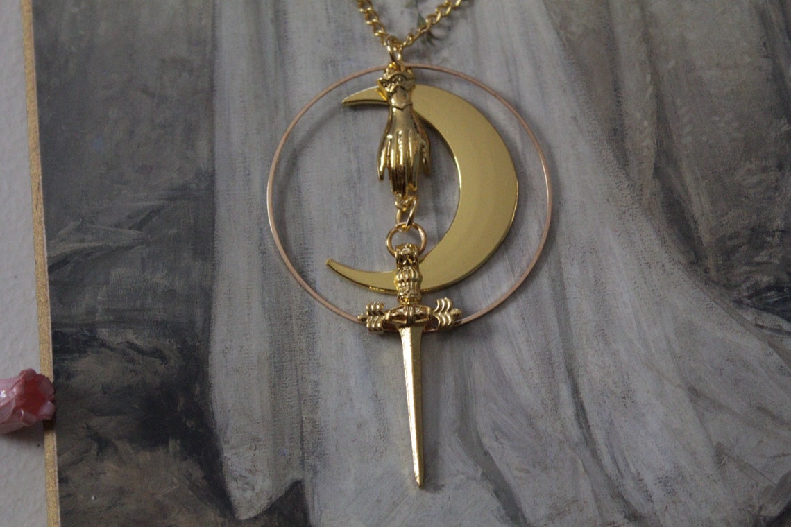 HECATE Pendant Necklace Crescent Moon Dagger Necklace - Etsy