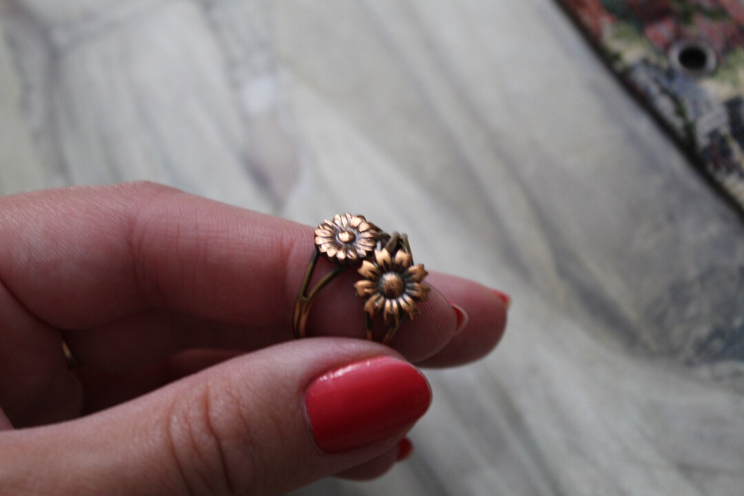 1970s New Old Stock Rings | Daisy and Sunflower Ring | Adjustable ...