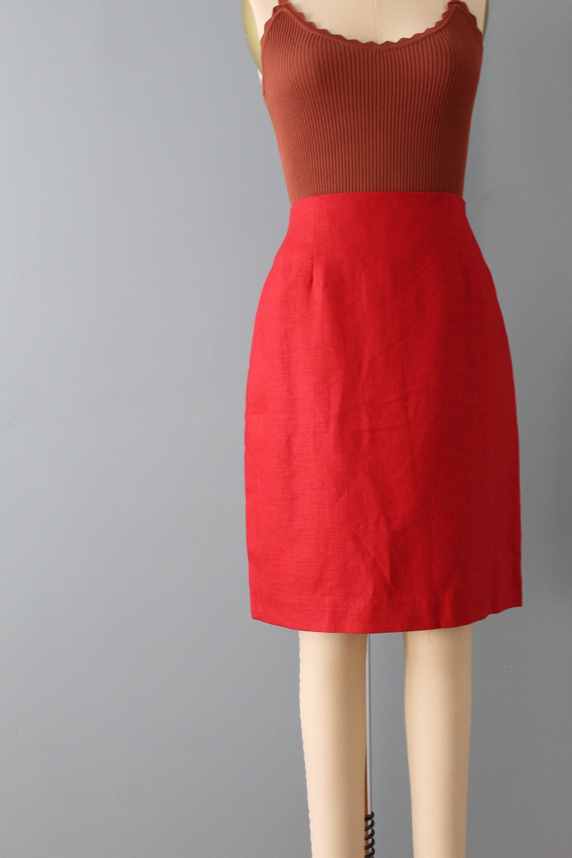 CRIMSON Red Linen Skirt | 90s Bill Blass Sport Linen Skirt | Nwt Linen ...