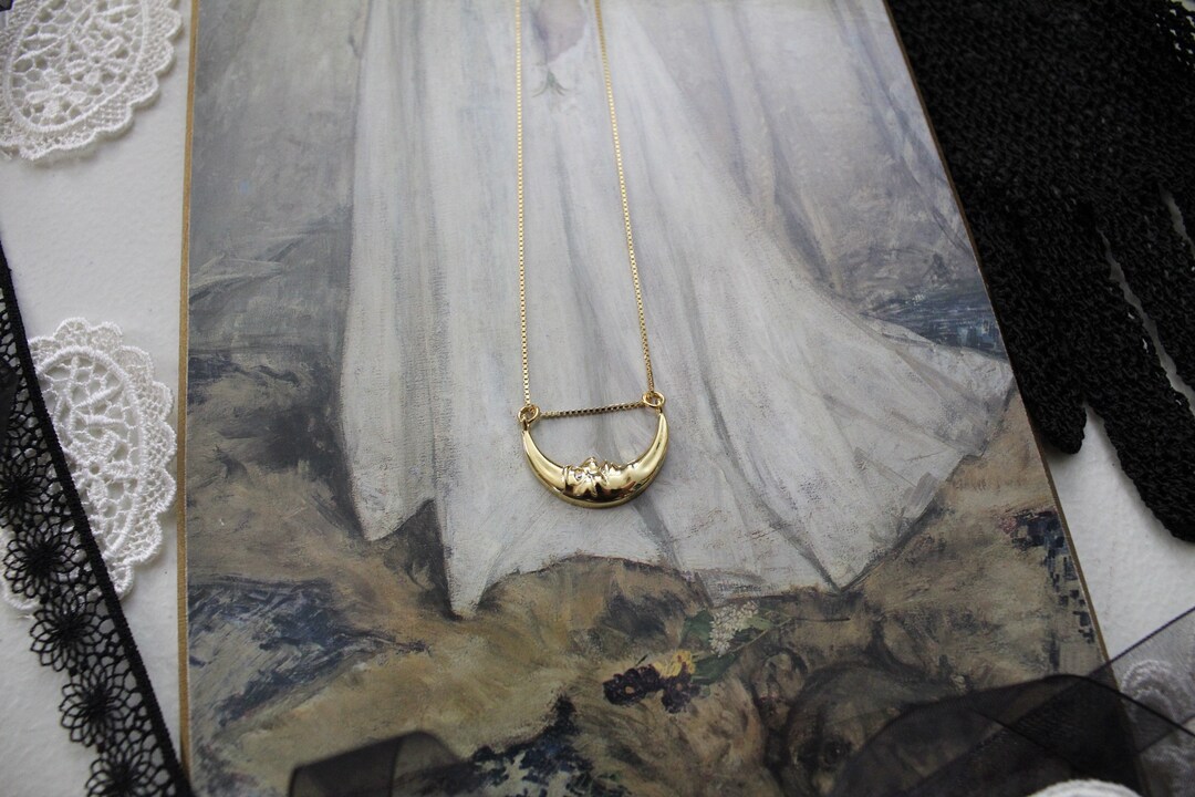 Victorian Moon Necklace No. 2 | Antique Art Nouveau 14K Gold Plated ...