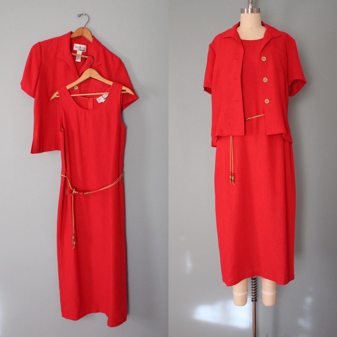 SCARLET Red Dress Set | 90s Top Suit and Dress Set | Belted Artist Maxi ...