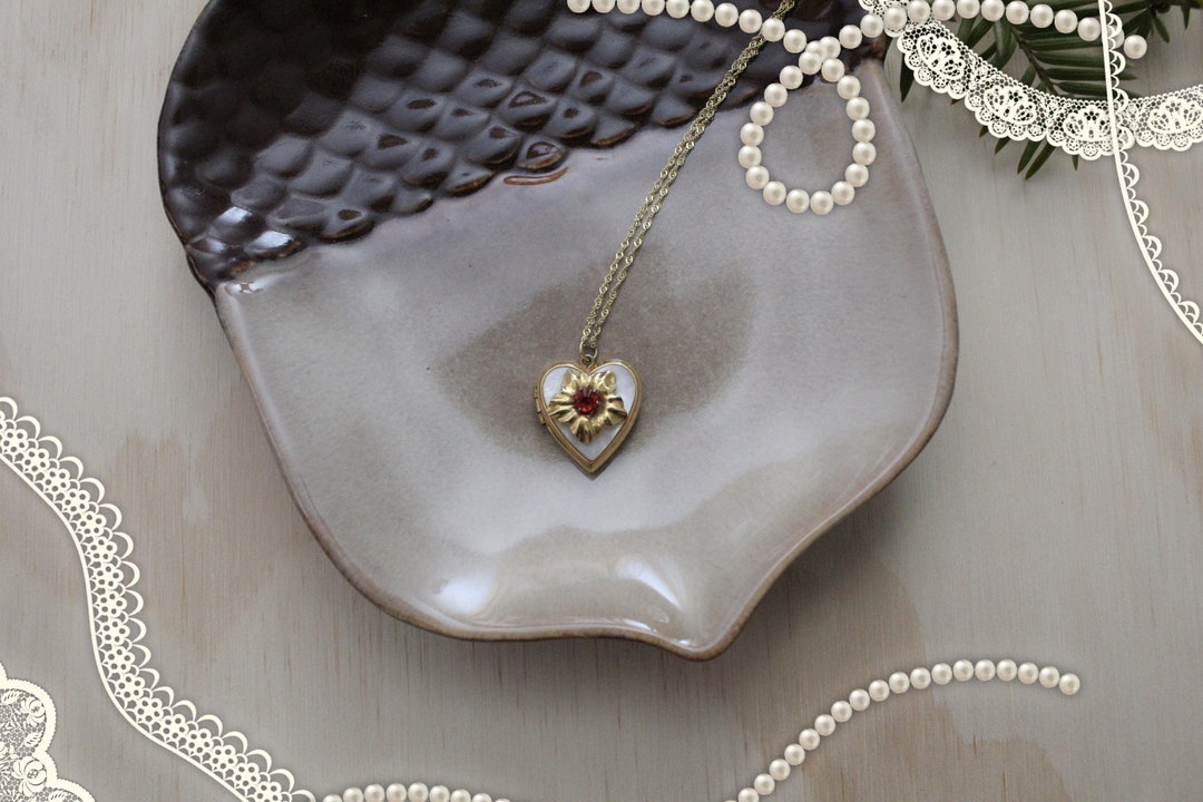 Antique Heart Locket 1920s Flower Paste Mop Gold Plated Locket - Etsy