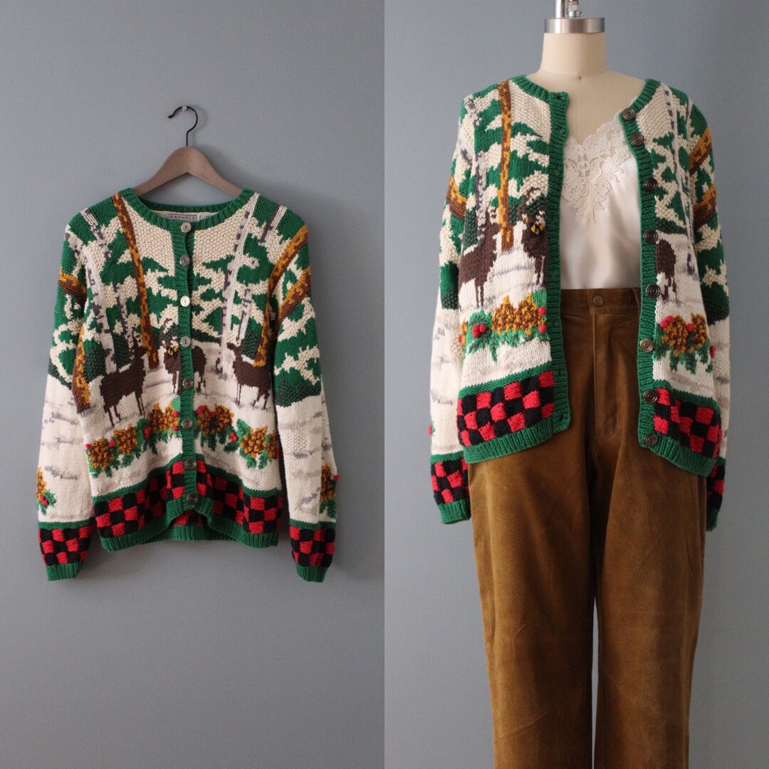 DEER in the Forest Cardigan 90s Hand Knitted Cardigan Rare Winter ...