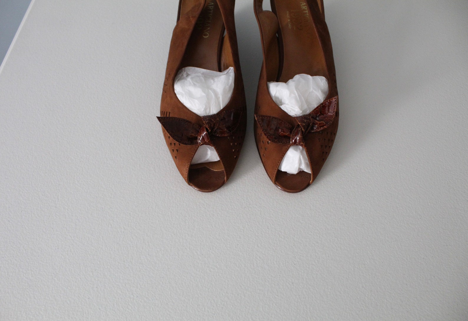 RUST Cinnamon Brown Suede Pip Toe Heels | Summer Wedge Heels | Cut Out ...