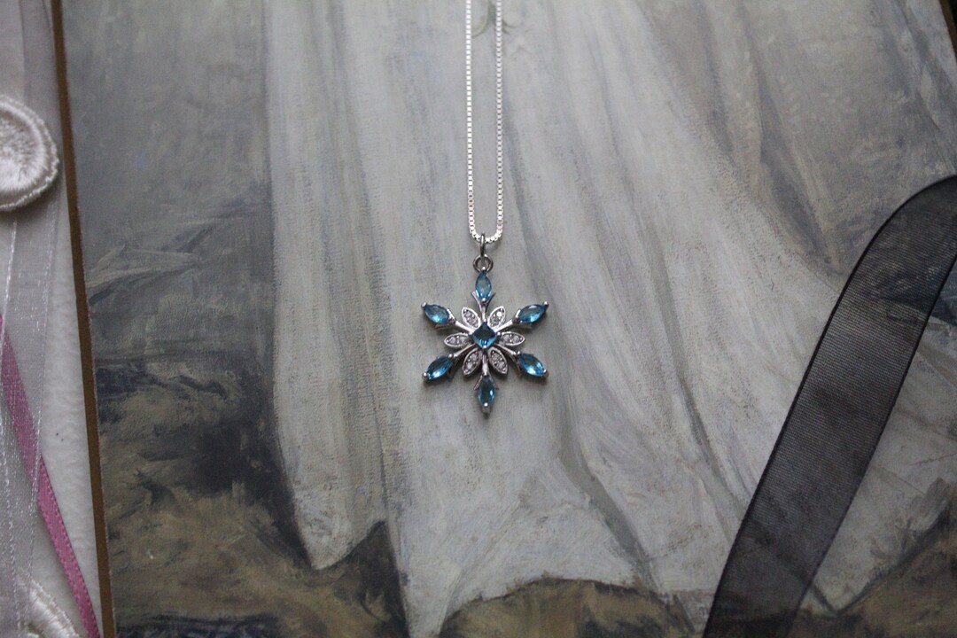 BLUE Snowflake Necklace | Victorian Snowflake Charm | 925 Box Chain ...