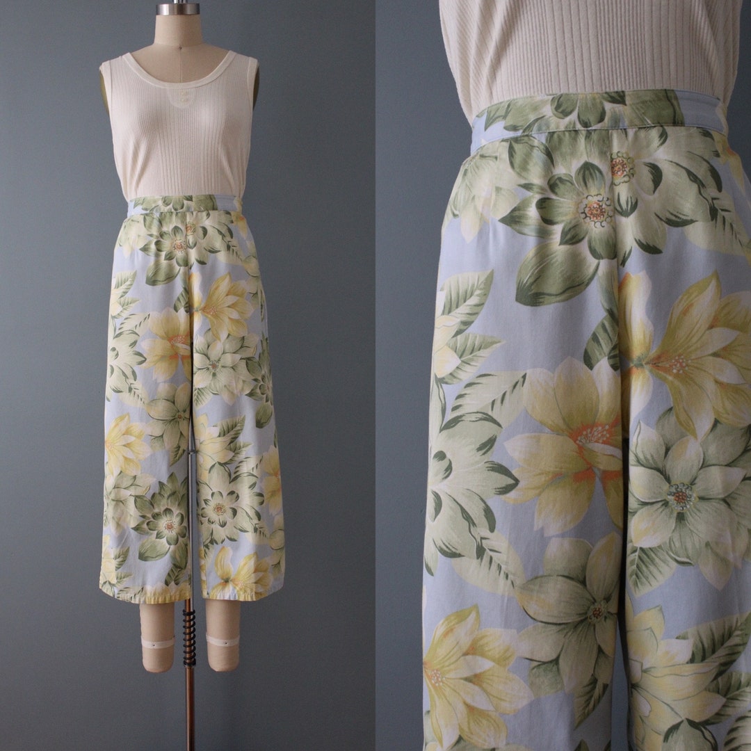 Botanical Cropped Wide Pants | Cotton Palazzo Pants | Summer Floral ...
