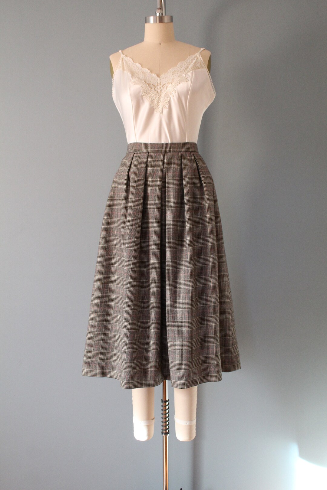 CHECKERED Pleated Skirt 1970s Tartan Plaid Check Skirt Dark Academia - Etsy