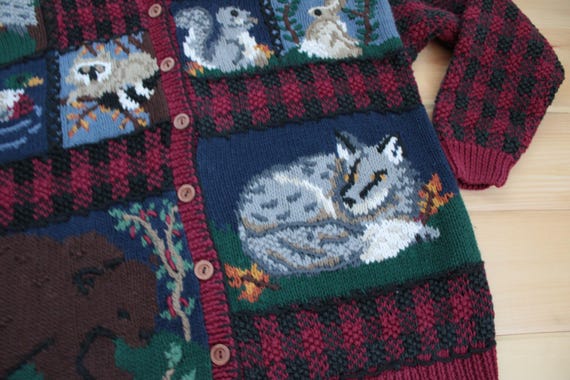 forest animals and birds cardigan | fox, bear, squirr… - Gem