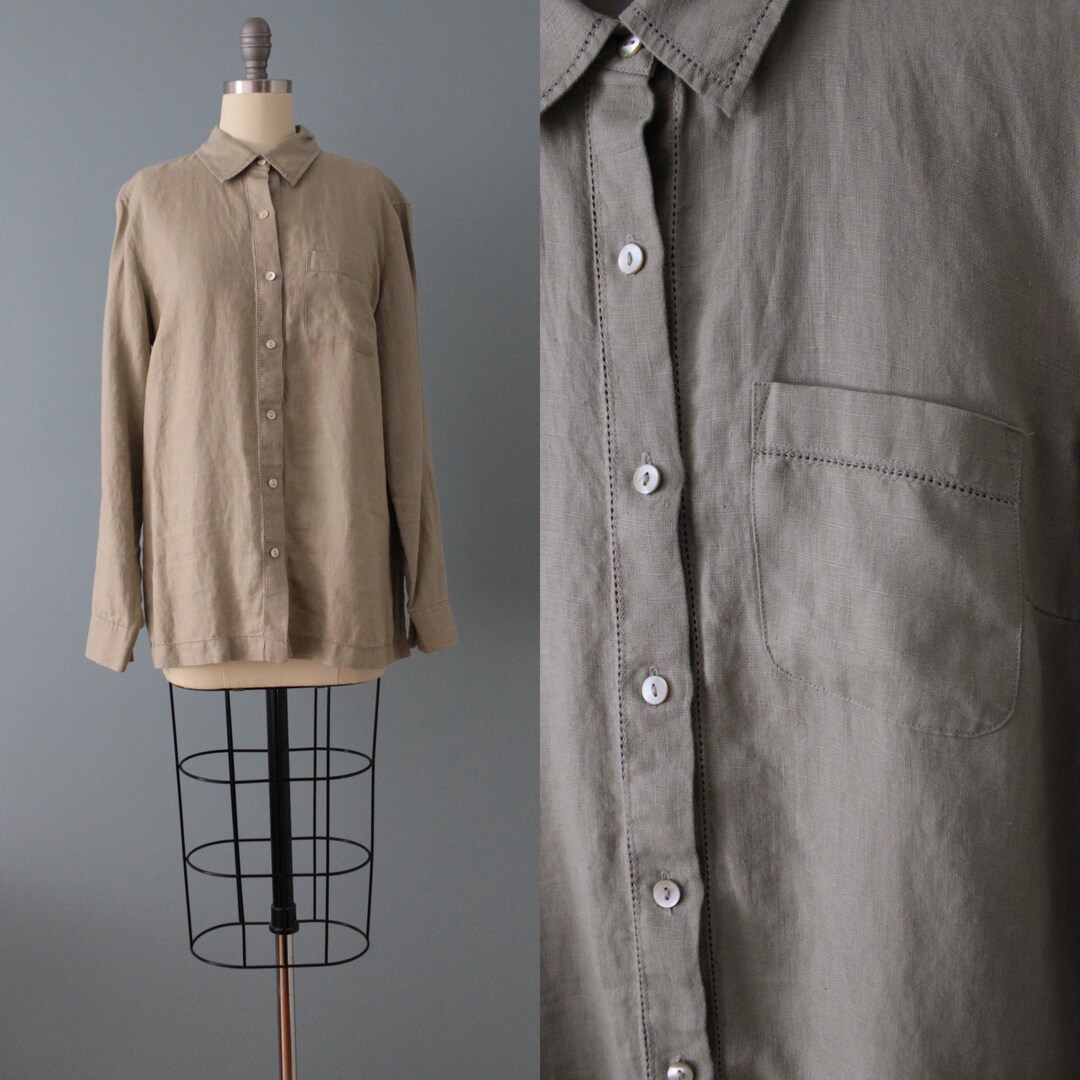 STONE Gray Linen Blouse | Long Linen Blouse | Pocket Linen Blouse - Etsy