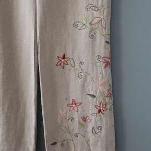 Embroidered Linen Pants Ecru Linen Pants Bohemian Flower - Etsy