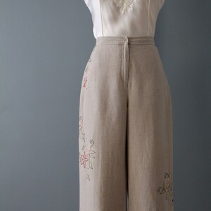 Embroidered Linen Pants Ecru Linen Pants Bohemian Flower - Etsy