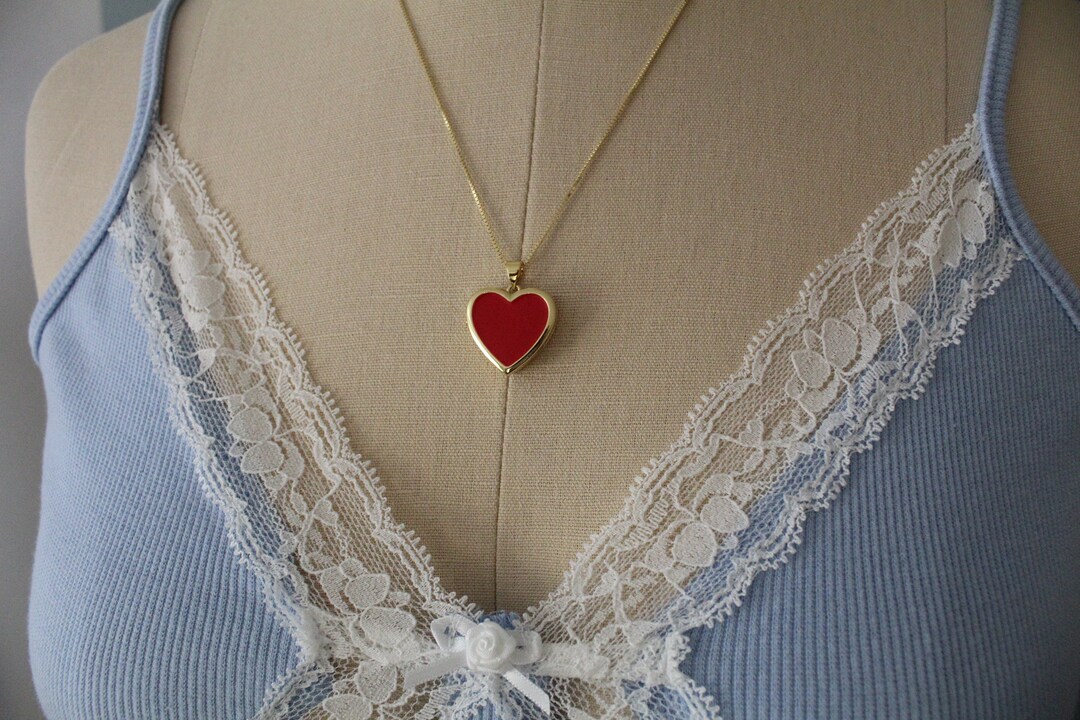 RED Heart Locket Necklace | Victorian Gothic Dark Romantic Puffy Heart ...