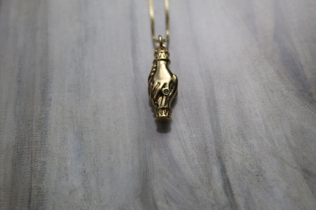 Victorian Hands Charm Necklace | Antique 14K Gold Plated Hands Holding ...