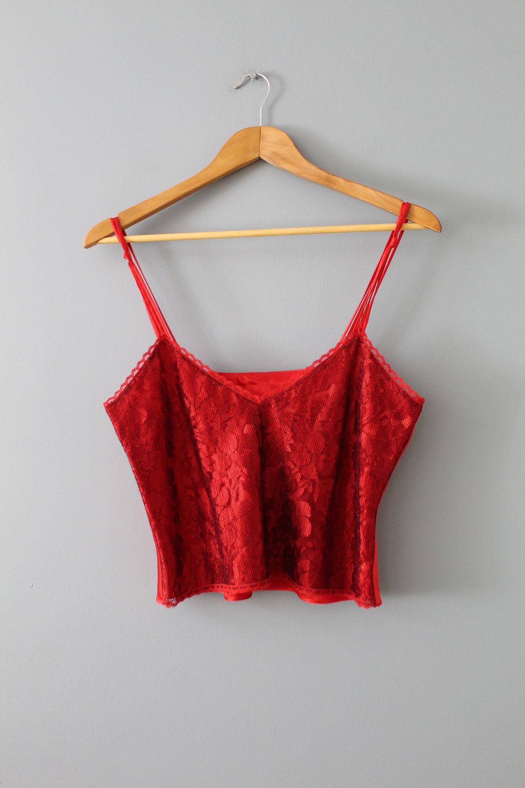 RED Camisole Top 90s Victoria's Secret Lace Mesh Top Cropped Camisole ...