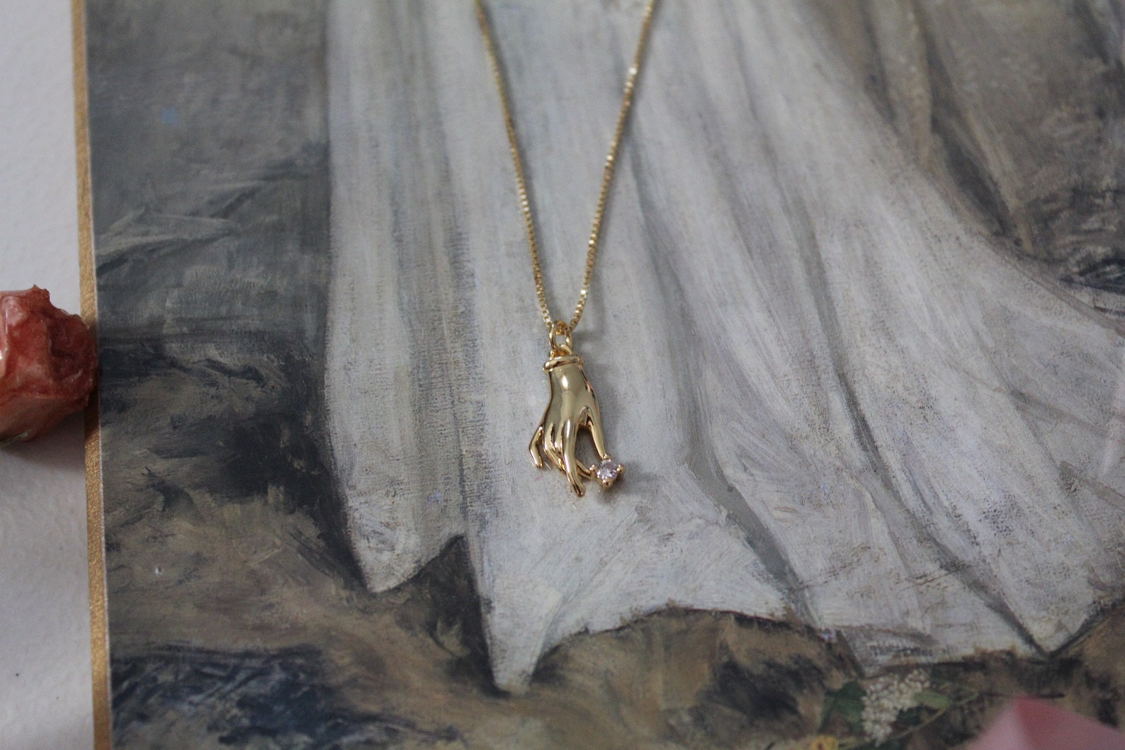 Victorian Hand Charm Necklace | 14K Gold Plated Hand Necklace | Gift ...