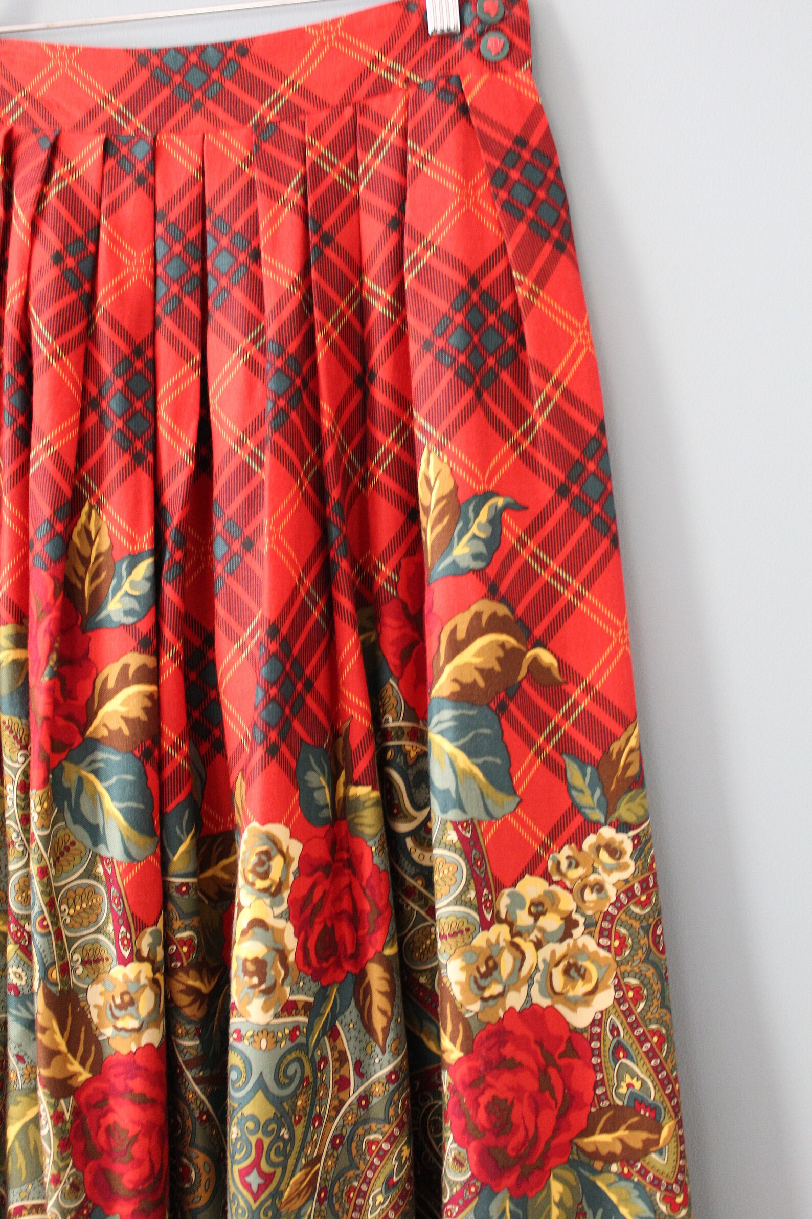 Vintage Full Flared Bohemian Skirt | 1980s Herman Geist Paisley Red ...