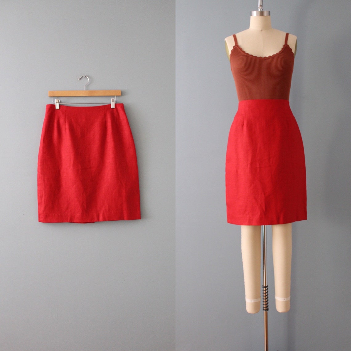 CRIMSON Red Linen Skirt | 90s Bill Blass Sport Linen Skirt | Nwt Linen ...