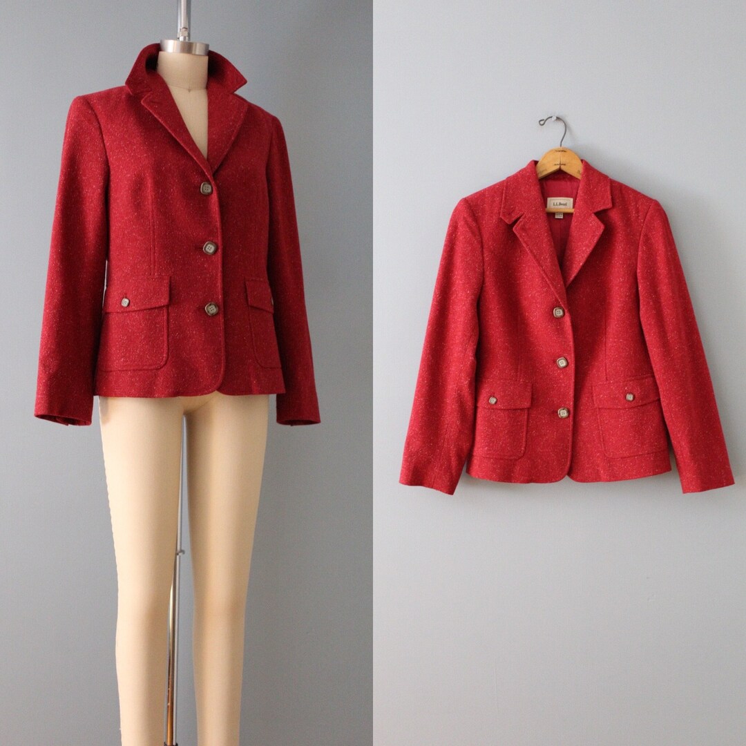 BRICK Red Wool Blazer 90s Llbean Jacket Marbled Wool - Etsy