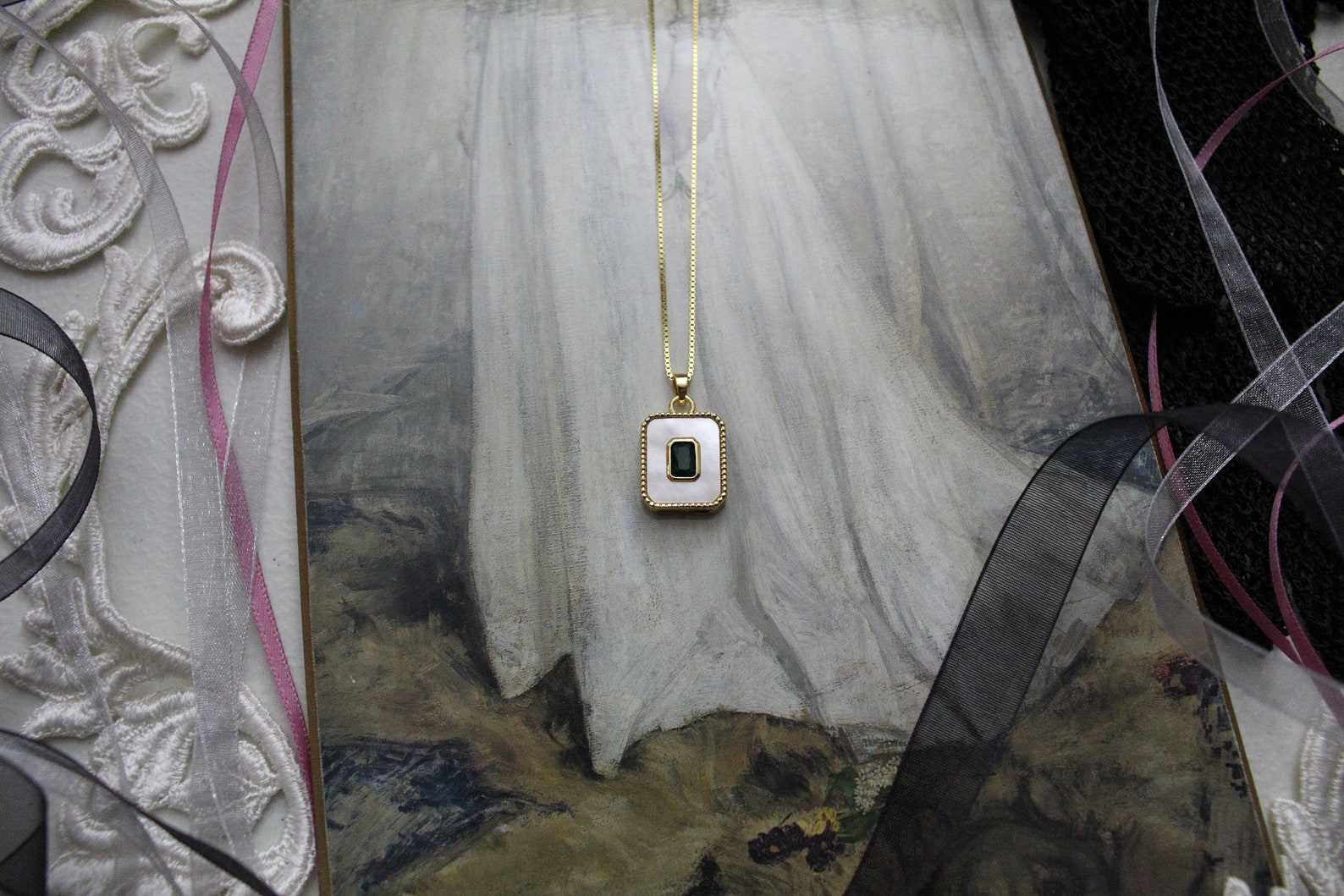 SIREN Eye Charm Necklace | Victorian Mother of Pearl Charm Necklace ...