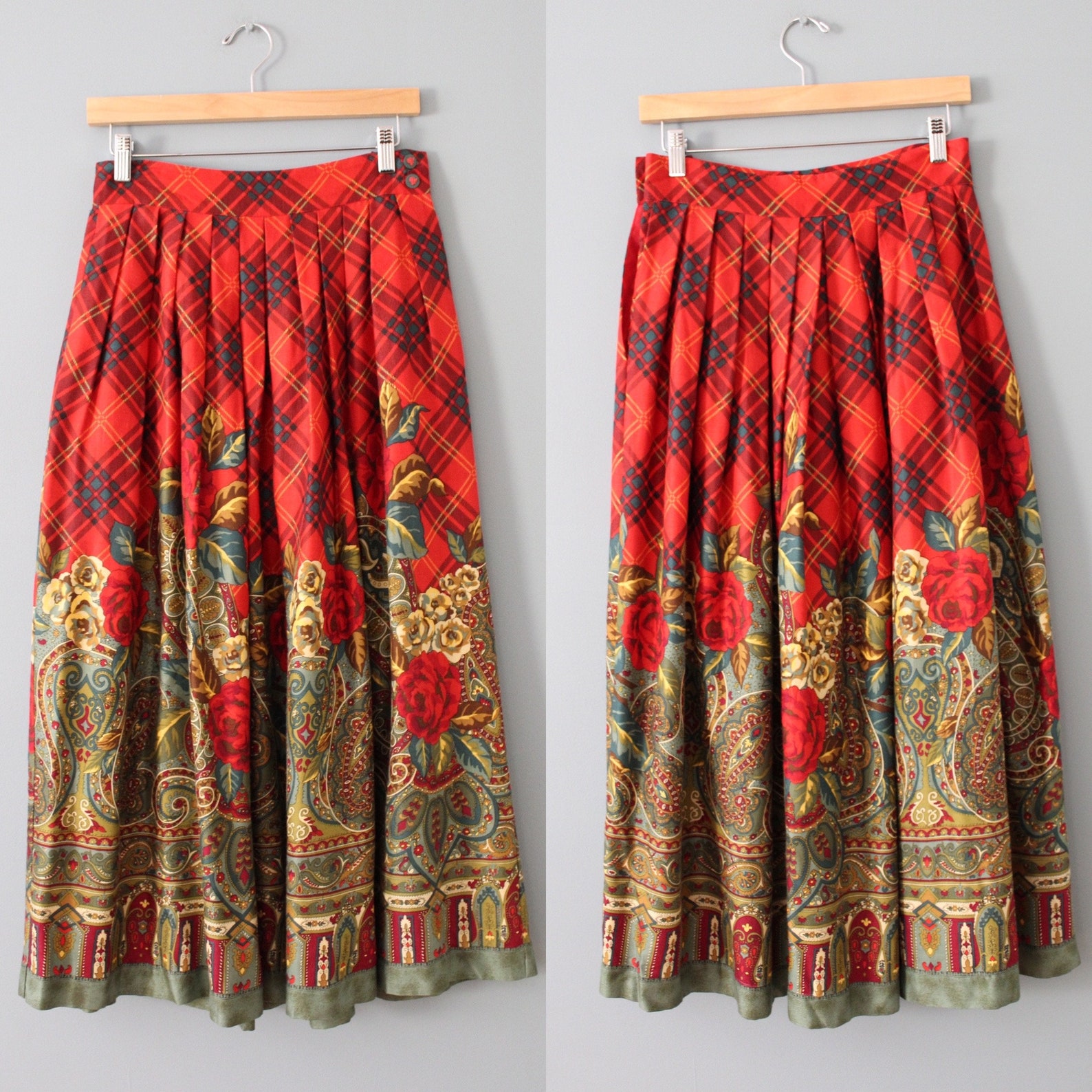 Vintage Full Flared Bohemian Skirt | 1980s Herman Geist Paisley Red ...