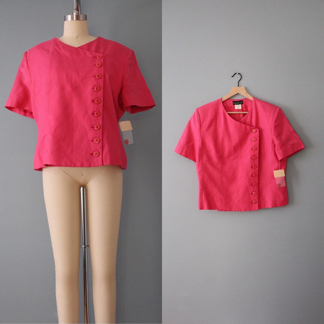 RASPBERRY Pink Linen Jacket | Soft Linen Blouse Jacket | Side Button ...