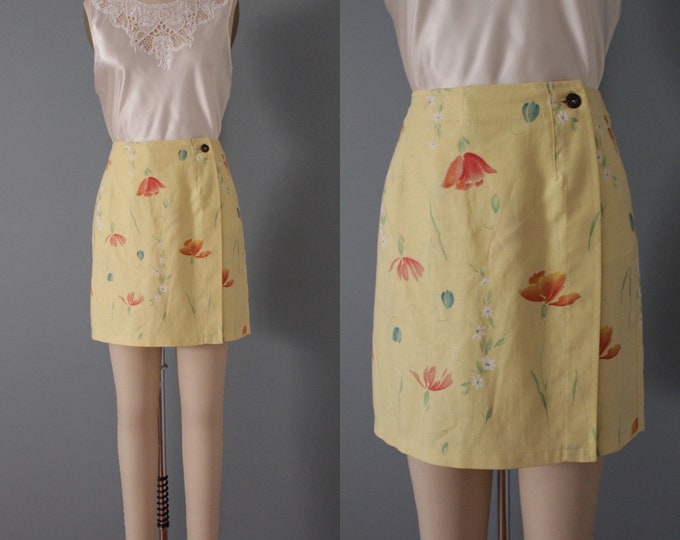 LEMON Yellow Linen Skort | Botanical Wrap Front Skort | Summer Linen ...