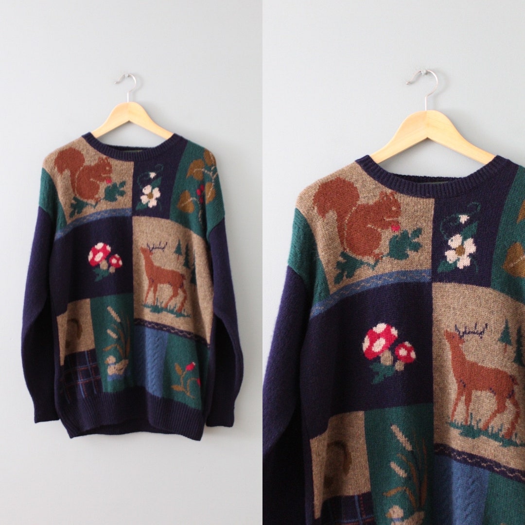 WOODLAND Animals Sweater Vintage Tulchan Great Britain Sweater Animal ...