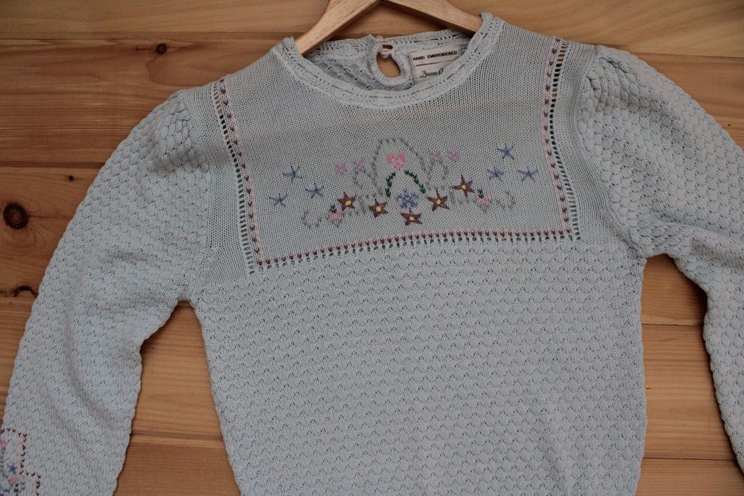 Victorian Gothic Sweater Top Powder Blue Embroifered Bib Front Sweater ...